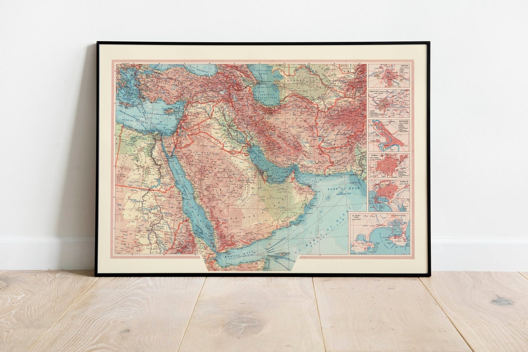 Vintage Middle East Map Print: Geographical Wall Art - Etsy