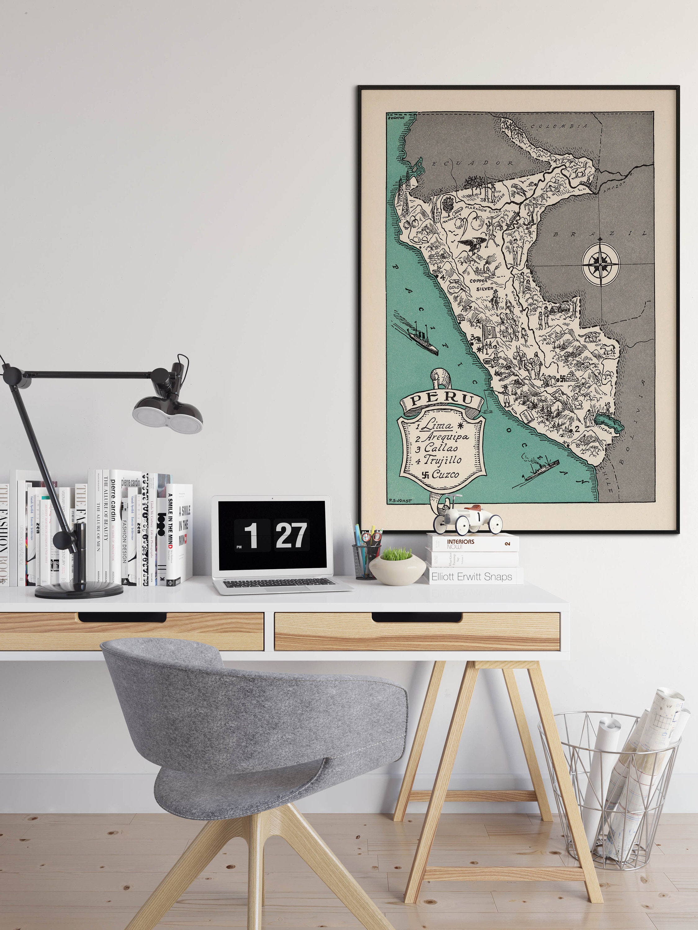 Peru Map Poster Print Vintage Map Wall Art Peru Map Poster | Etsy