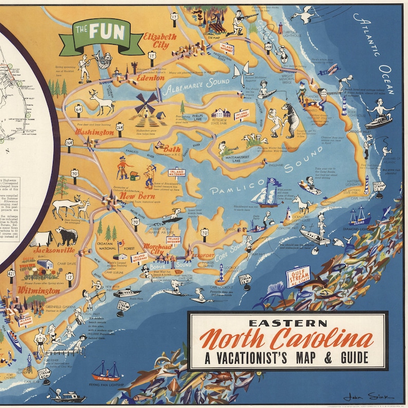 Eastern North Carolina Map Wall Poster North Carolina Old Map | Etsy