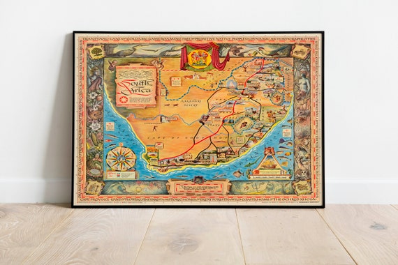 South Africa Map Print Vintage Maps Wall Art South Africa | Etsy