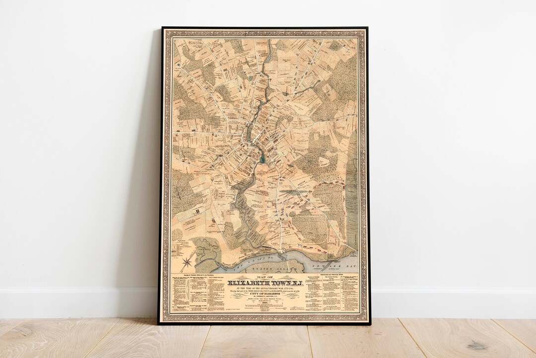 Vintage Elizabeth Town Map Print: Framed Wall Art Poster - Etsy
