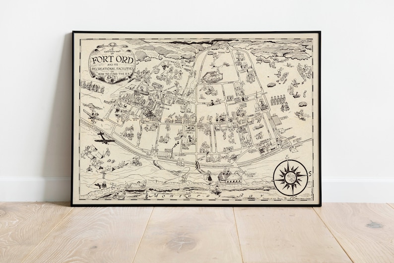 Decorative Map of Fort Ord Poster Print Stretched Canvas - Etsy