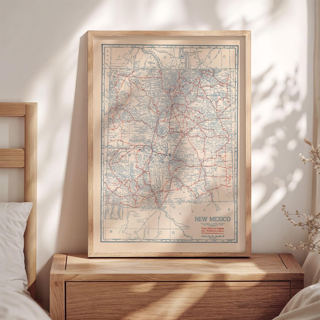 Vintage New Mexico Map Art Print: 1920s Road Map, Framed Canvas Option ...