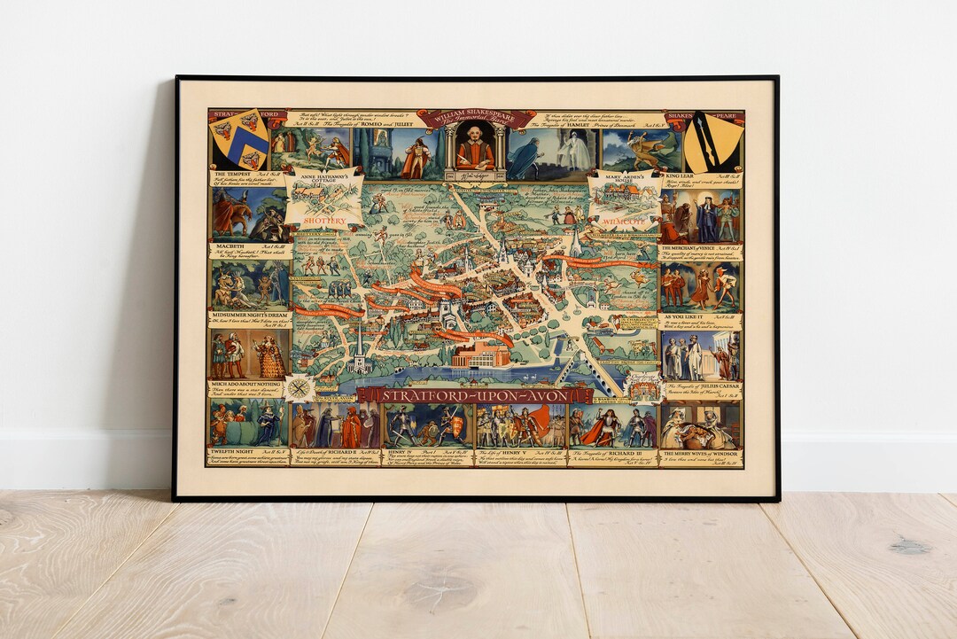 Stratford Vintage Map Poster| England Old Map Wall Prints| Stratford ...