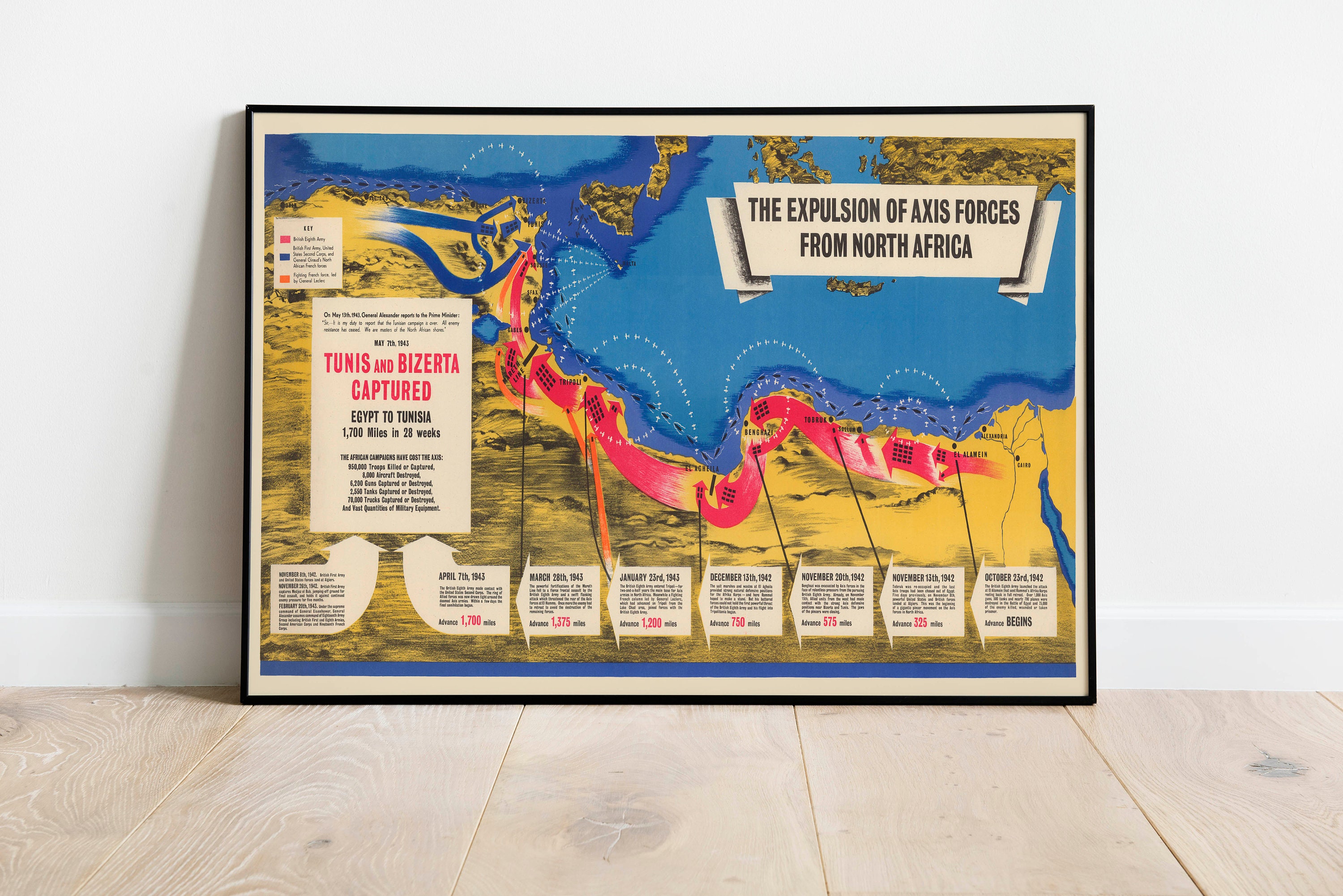 WW2 North Africa Map Print: Tunis & Bizerta, Vintage Military Wall Art ...