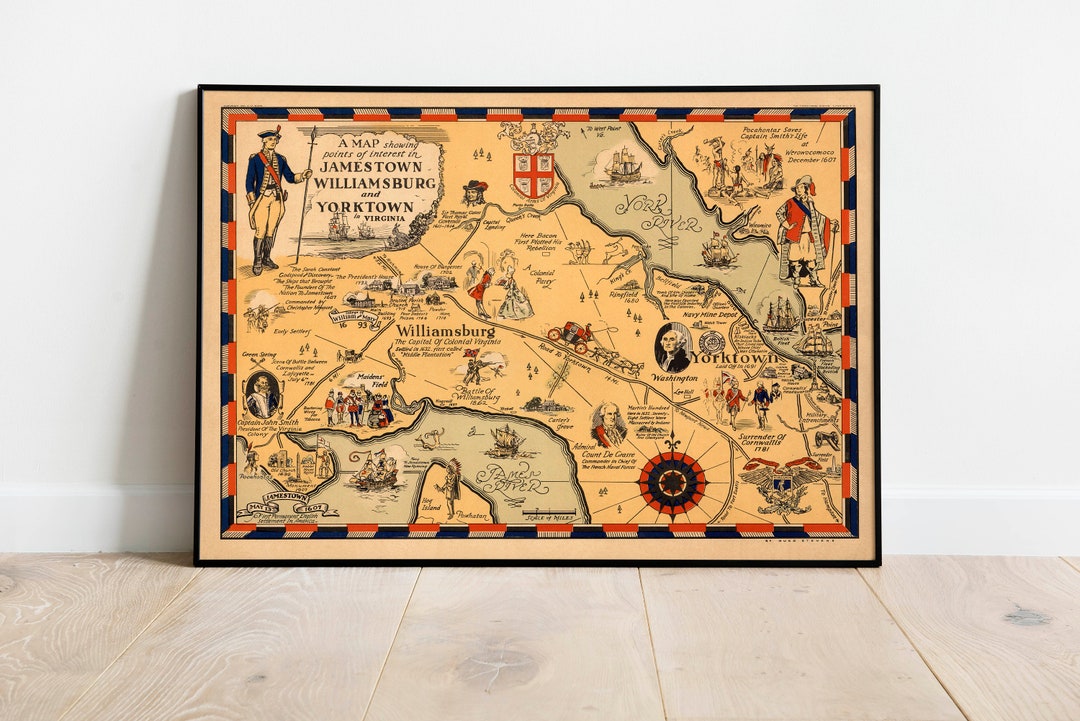 Mapa de Jamestown, Williamsburg e Yorktown | Impressão de parede ...