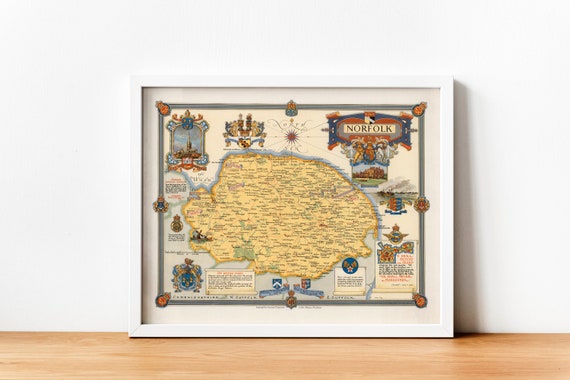 Norfolk Map Poster Print Vintage Map Wall Art Norwich Map | Etsy