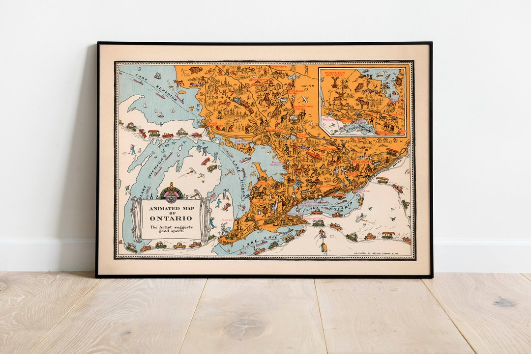 Animated Map Print of Ontario, Canada| Ontario Wall Art Print| Ontario ...
