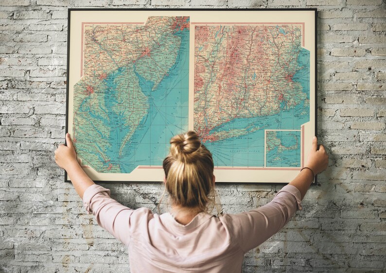 Geographical Map of New England Map Wall Decor Vintage Map - Etsy
