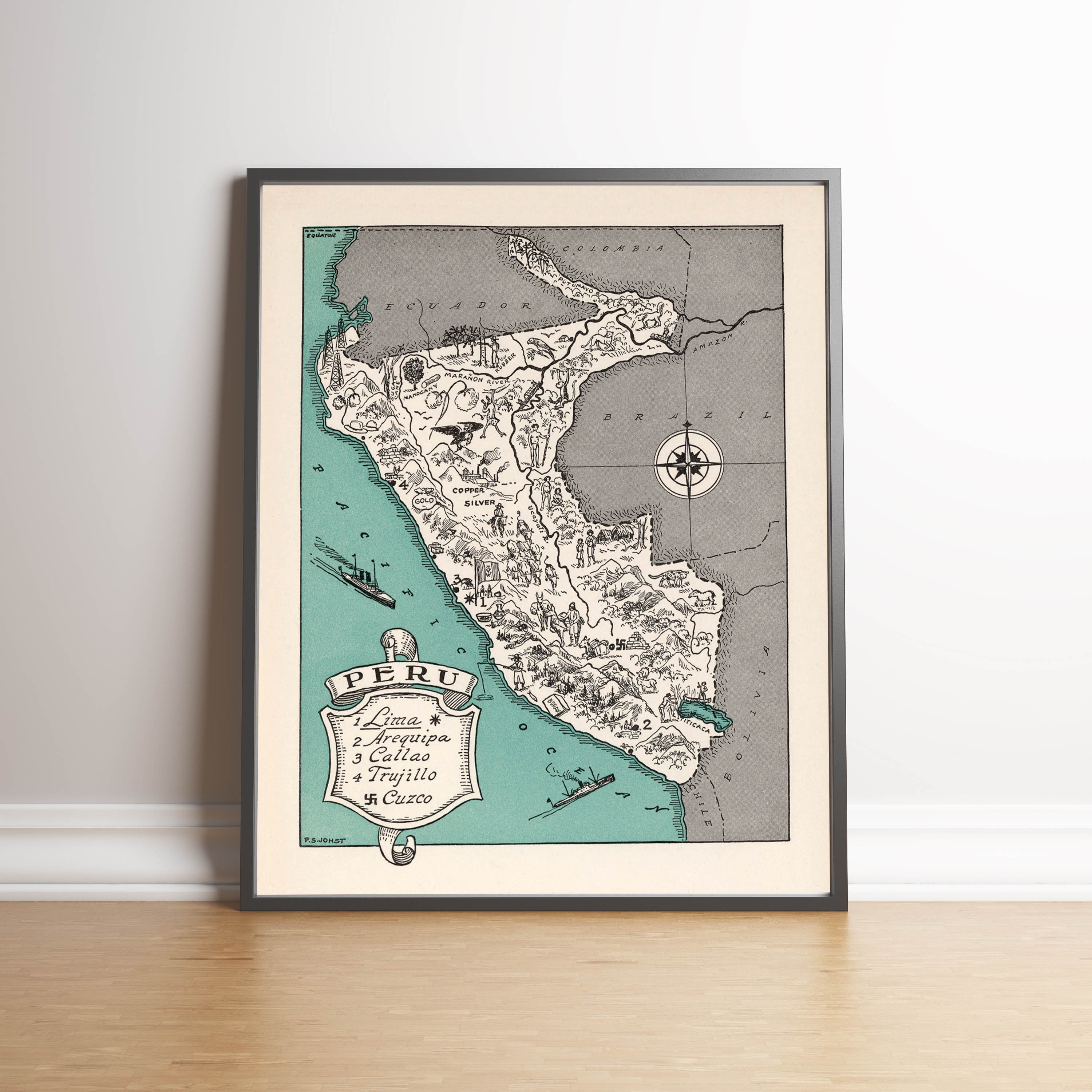 Peru Map Poster Print Vintage Map Wall Art Peru Map Poster | Etsy