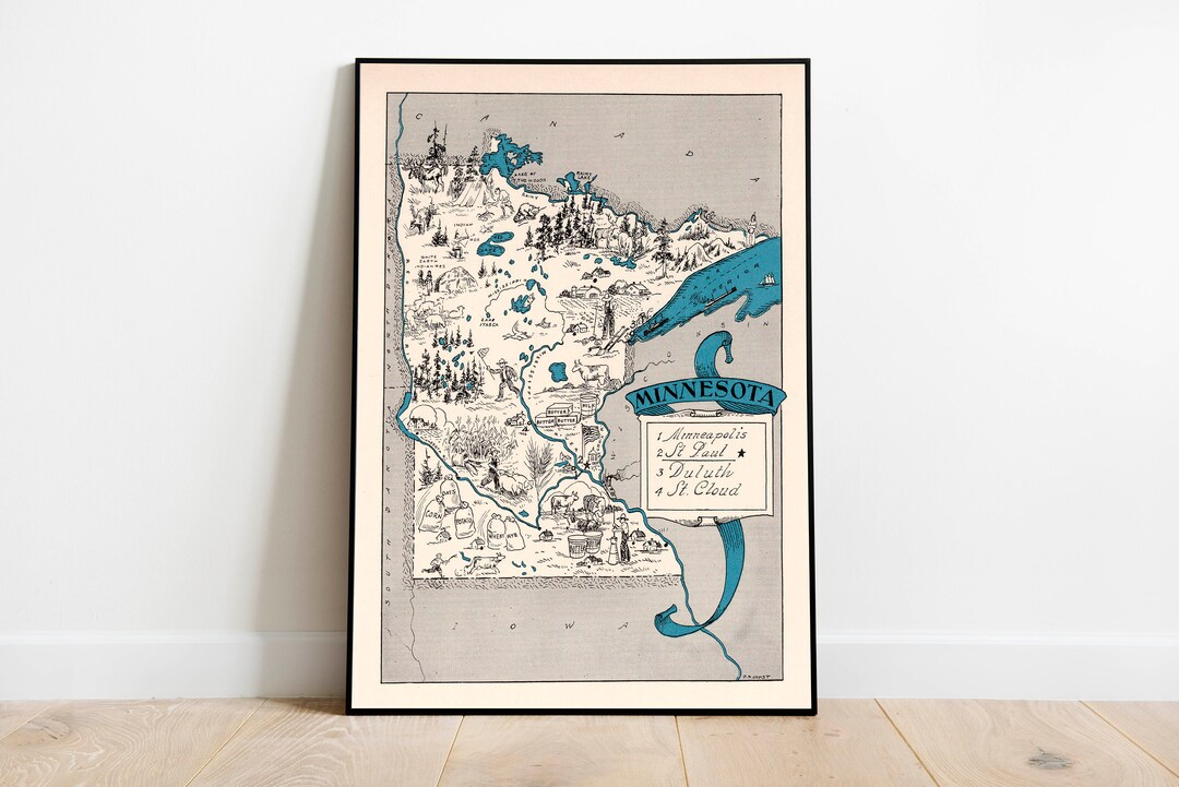 Vintage Minnesota Map Print| Minnesota Canvas Wall Art| Old Map ...