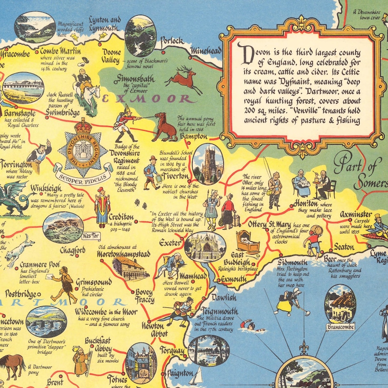 Devon Map Print Canvas Print Wall Art UK Vintage Maps for | Etsy