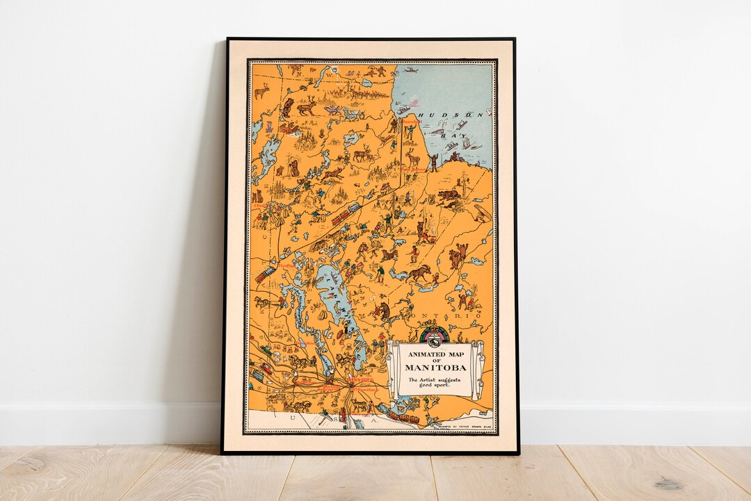 Vintage Manitoba Map Print: Canada Wall Art - Etsy