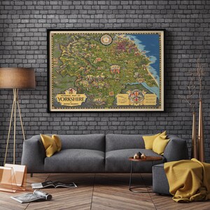 Map of Yorkshire Yorkshire Map Wall Art Canvas Print Wall Decor Vintage ...