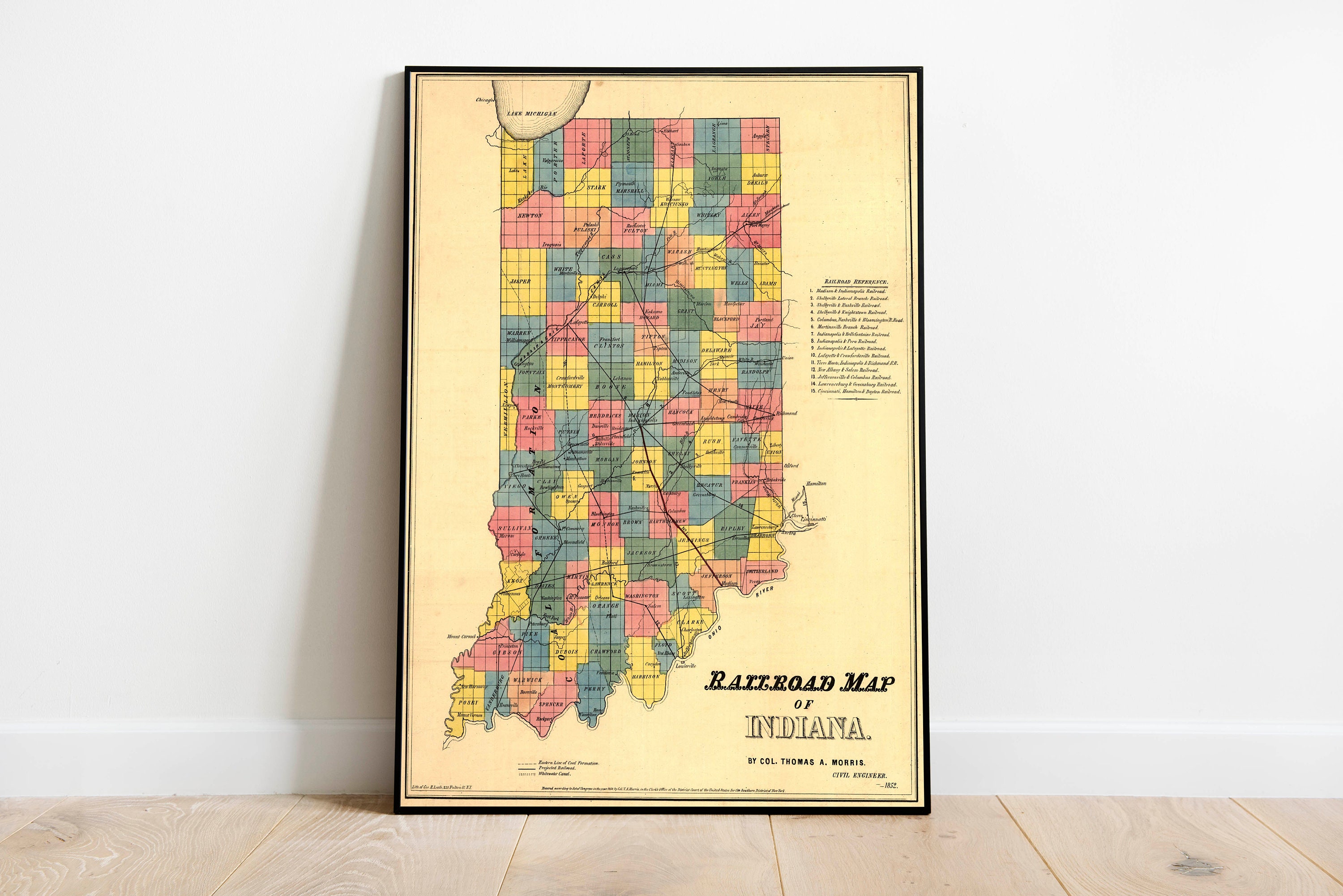 Indiana Railroad Map Old Indiana Map Indiana Counties Map - Etsy