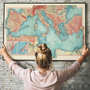 Geographical Map of Mediterranean Sea| Map Wall Decor| Vintage Map Wall ...