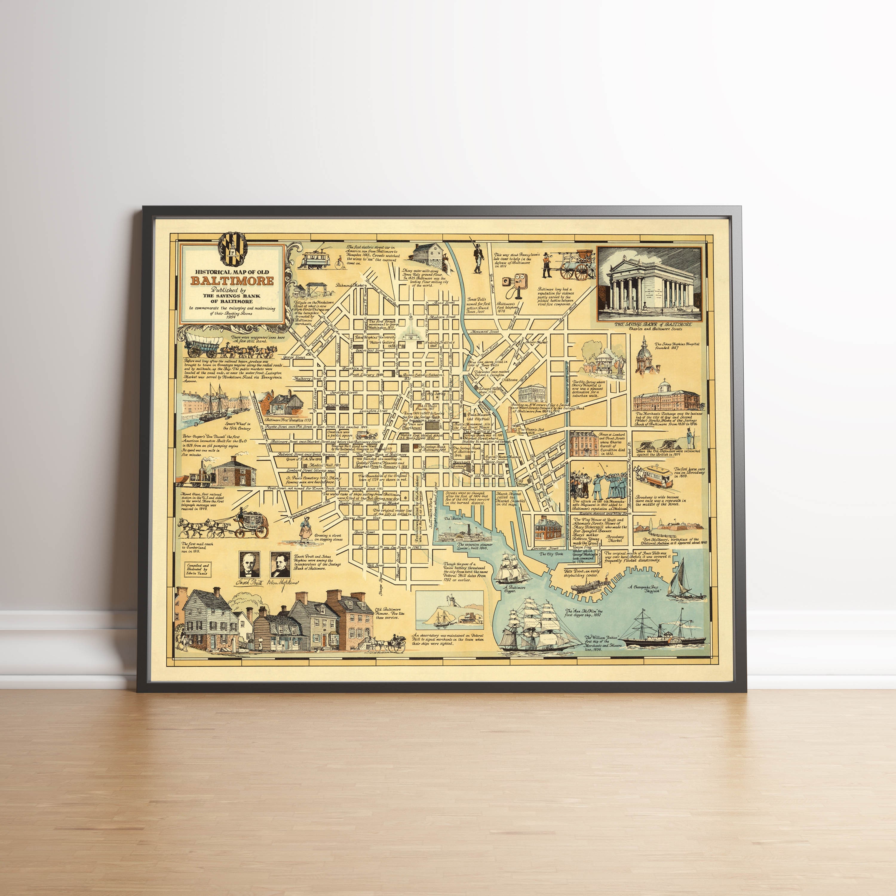 Historical Map of old Baltimore Baltimore Wall Art Baltimore | Etsy