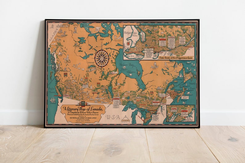Pictorial Map of Canada Literary Map of Canada Canada Old | Etsy