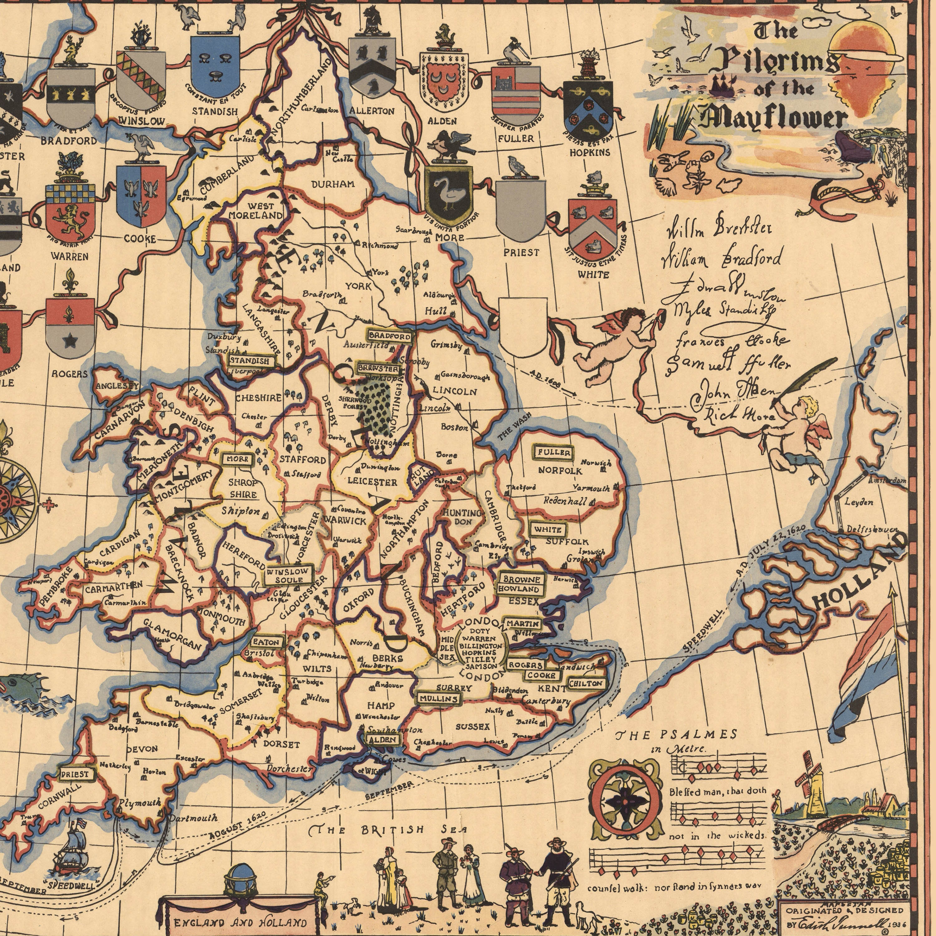 The Pilgrims of the Mayflower Map of England and Holland | Etsy