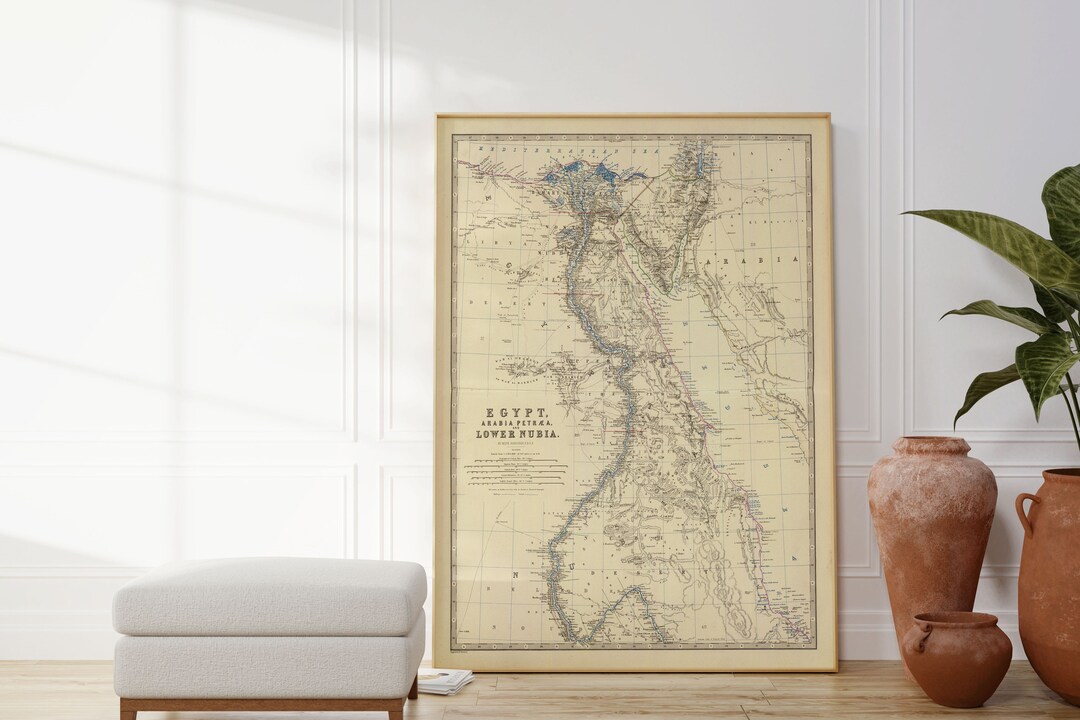 Egypt Map Print| Fine Art Prints| 1861 Egypt Map Wall Art| Framed Wall ...