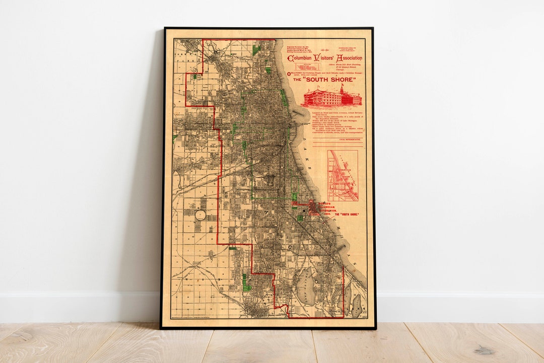 Chicago City Map Wall Print| Framed Map Wall Decor| 1890 Chicago Map ...