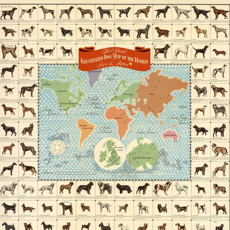 Dog Map of the World Dog Chart Poster Dog Lover Gift Dog | Etsy