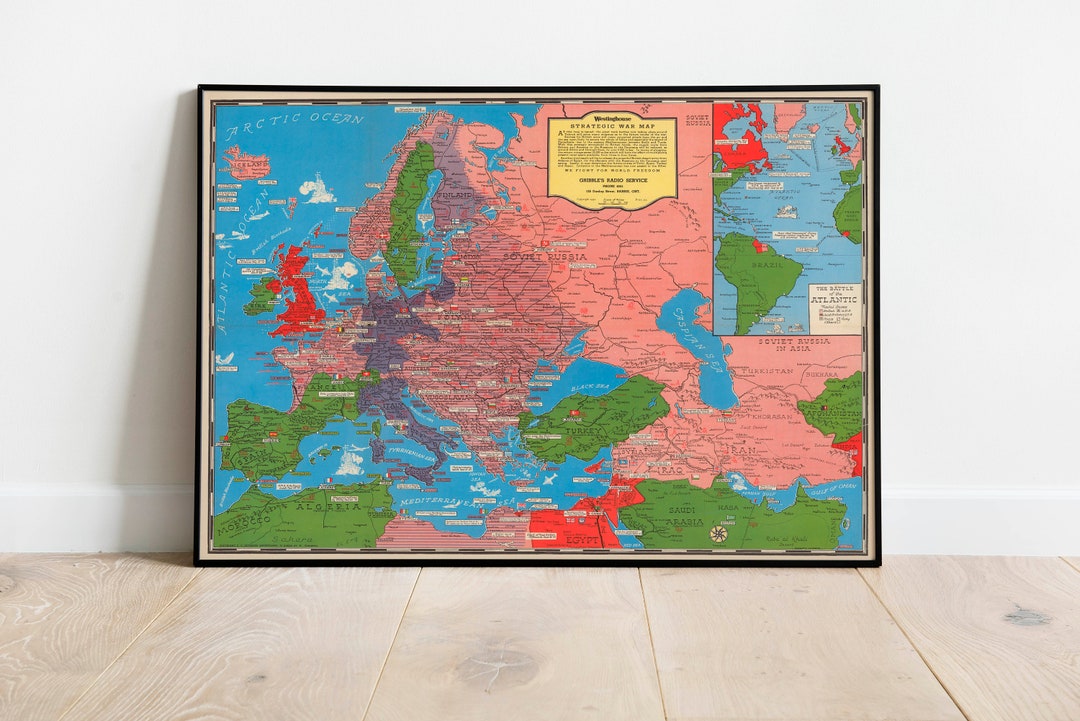 World War Ii Pictorial Map| Wwii Map| Battle of Atlantic| Military Map ...