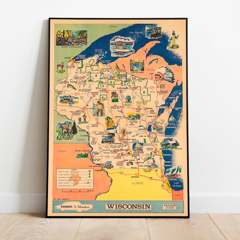 Wisconsin Map Art - Etsy