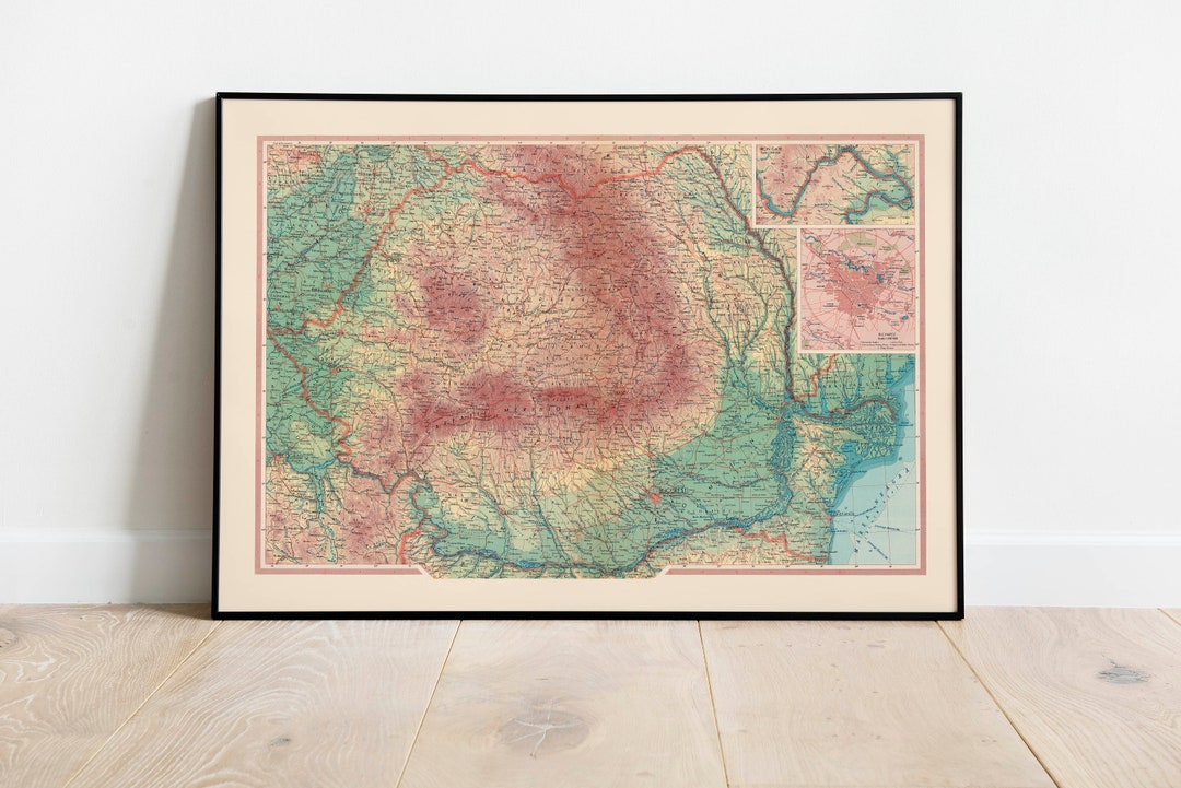 Geographical Map of Romania| Map Wall Decor| Vintage Map Wall Art ...
