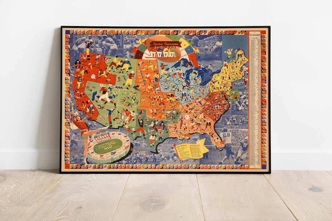Pictorial College Football Map of the United States| Poster Print ...