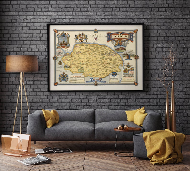 Norfolk Map Poster Print Vintage Map Wall Art Norwich Map - Etsy