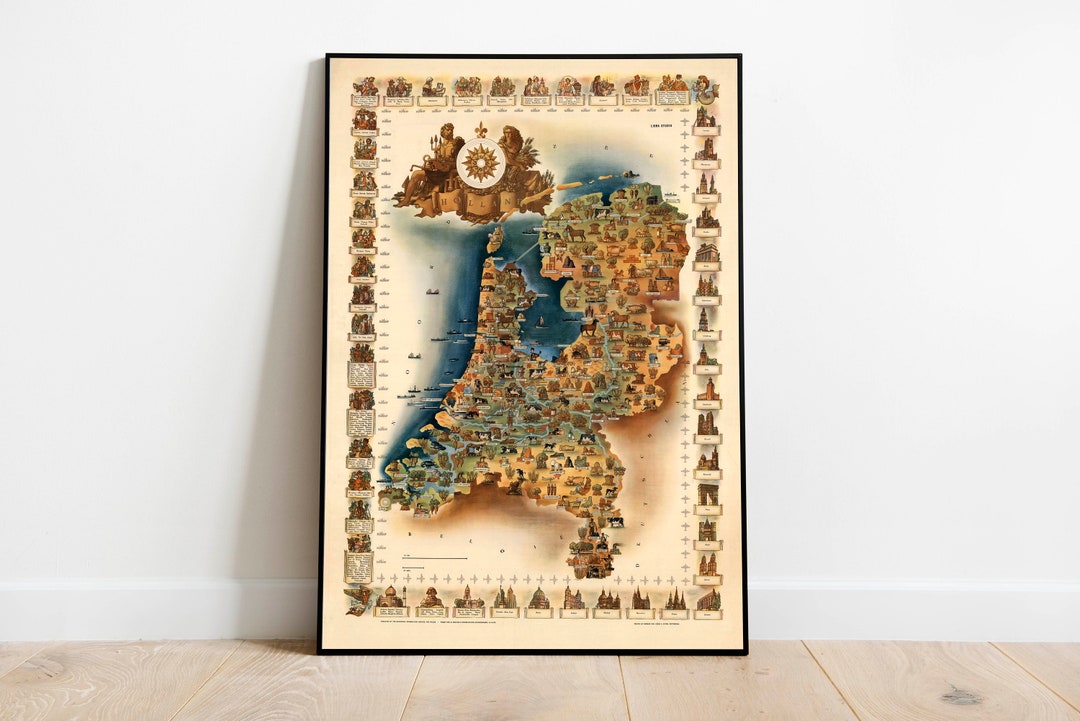 Historical Map of Holland| Poster Vintage| Old the Netherlands Map ...