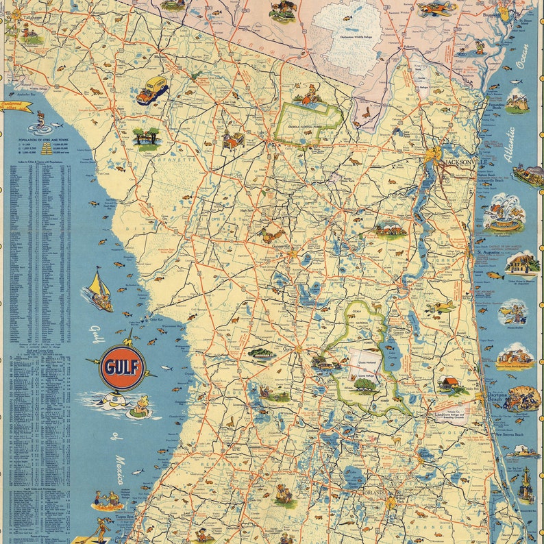 Large Florida Map Print for Wall Decor Florida Vintage Maps - Etsy