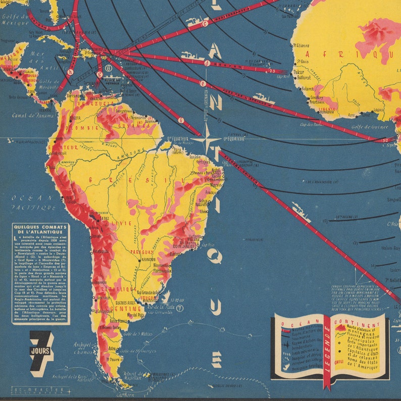 Map of the Atlantic in World War 2 WW2 Map Poster Print | Etsy