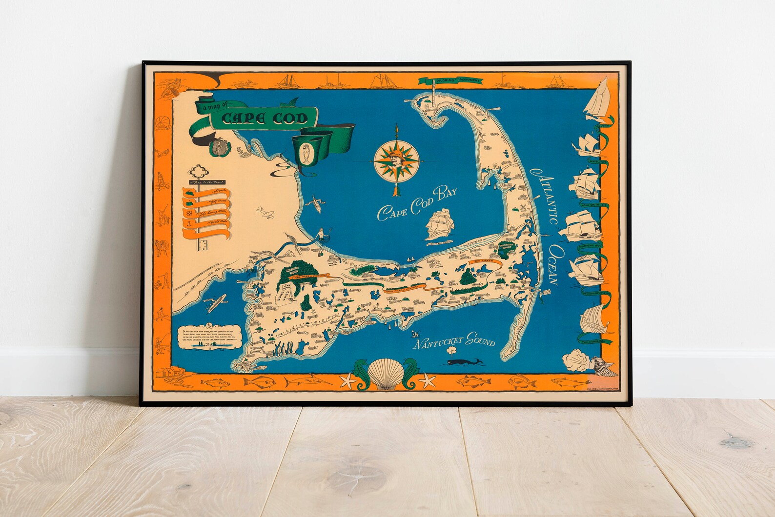 Decorative Map of Cape Cod Vintage Map Print Cape Cod Wall - Etsy