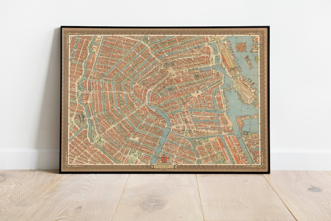 Amsterdam Map Print| Art History| Amsterdam Map Wall Art| Framed Wall ...