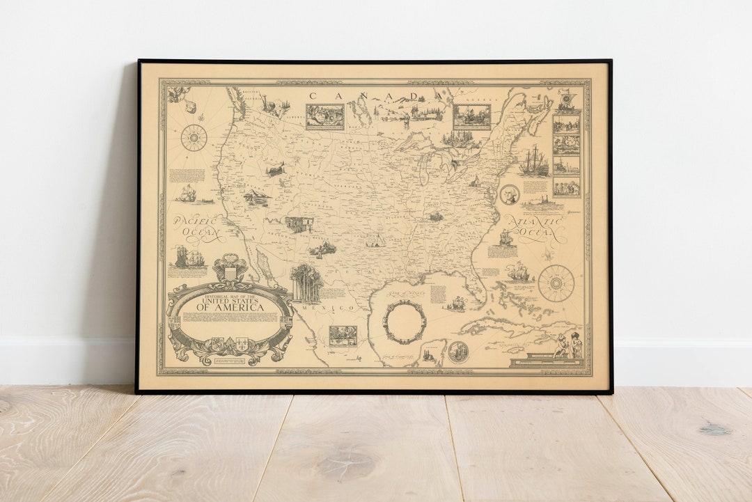 Historical Map of United States of America 1925| Vintage USA Map Print ...