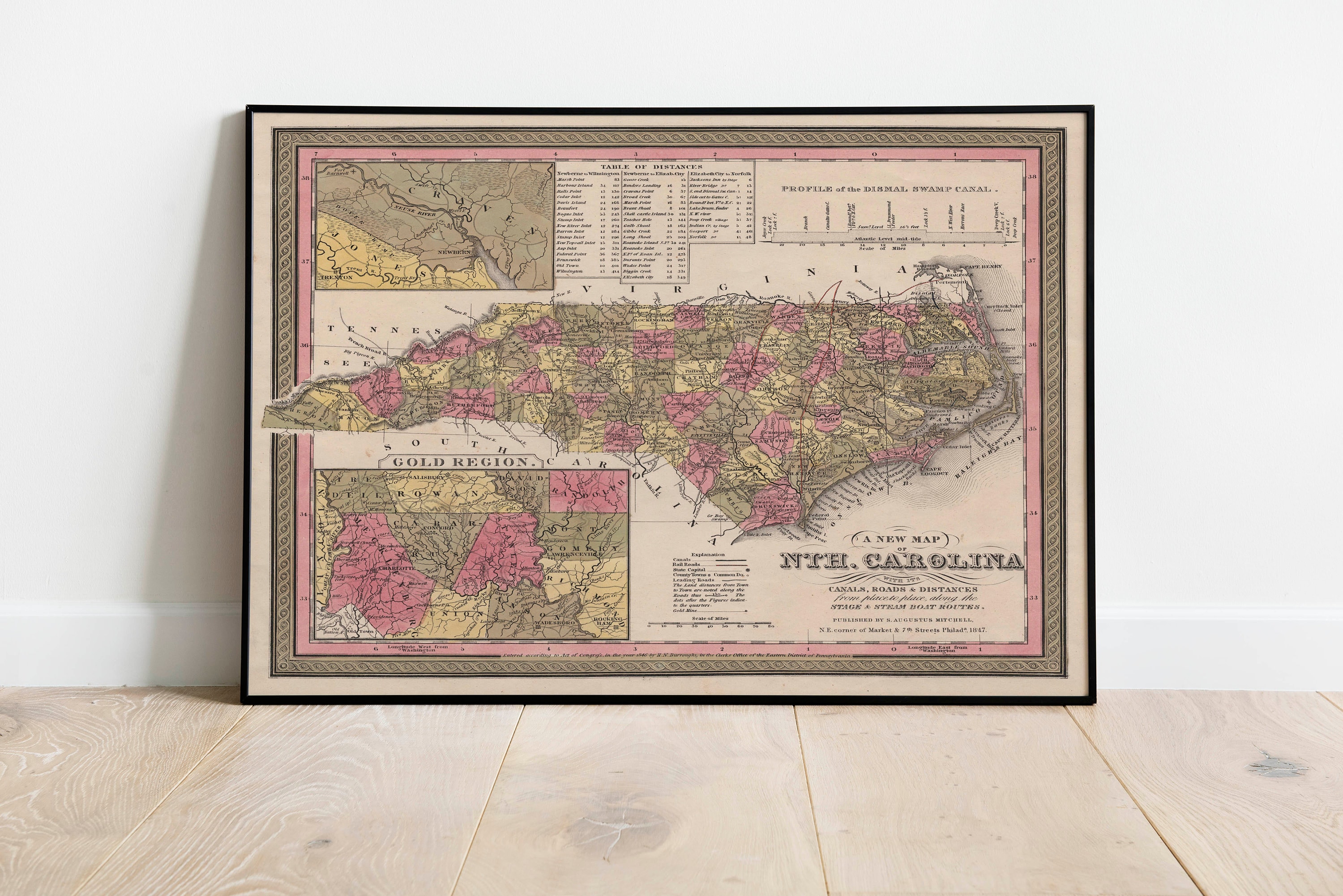 North Carolina Map Wall Print 1847 North Carolina Map Poster - Etsy