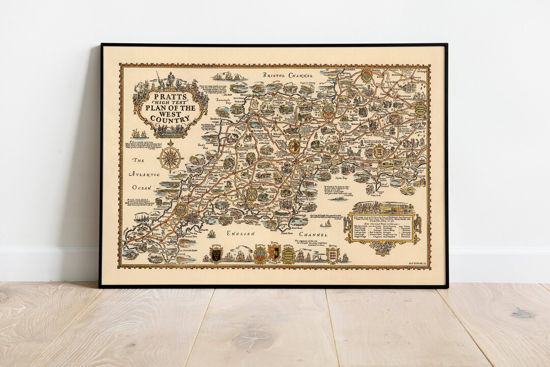 West Country Map Poster| England Old Maps Wall Art| Canvas Print Wall ...