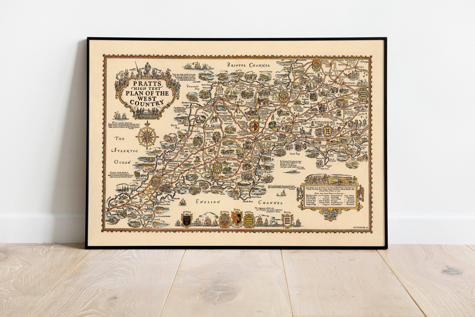 West Country Map Poster England Old Maps Wall Art Canvas | Etsy
