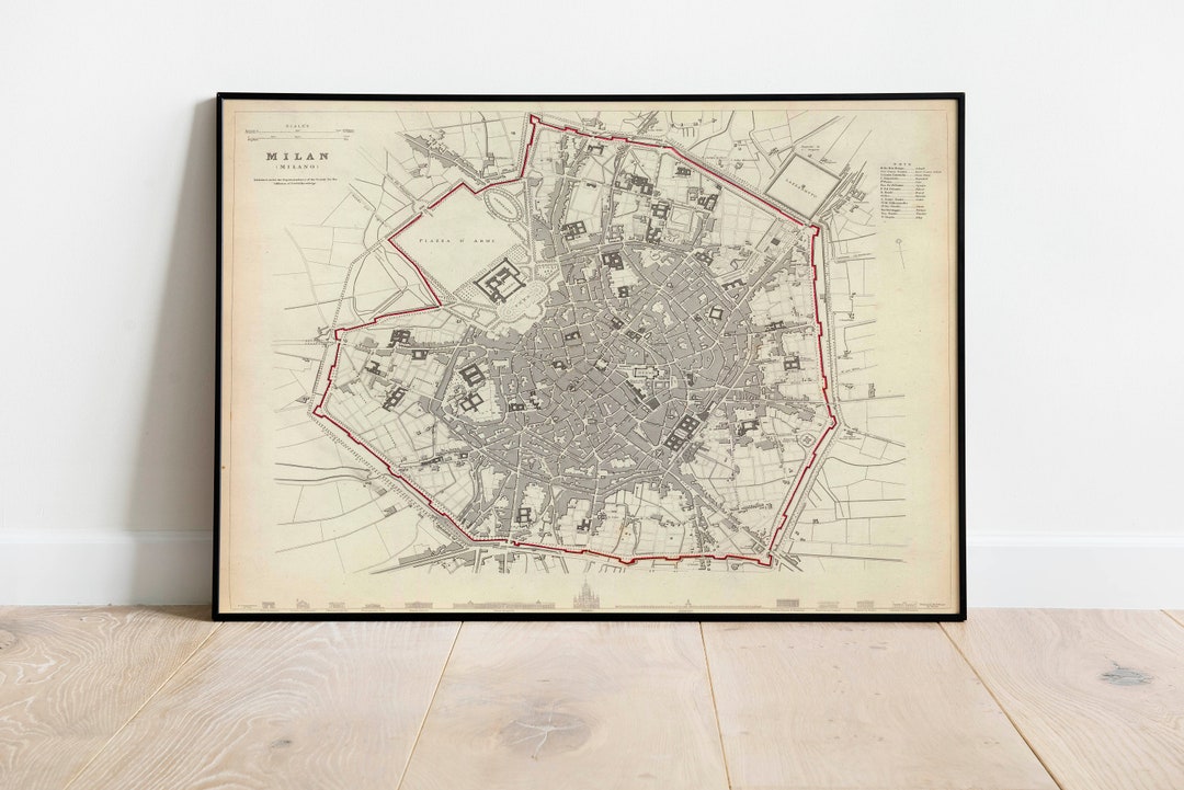 Stampa mappa Milano/Stampe d'arte/1832 Milano Mappa Wall Art/Arte ...