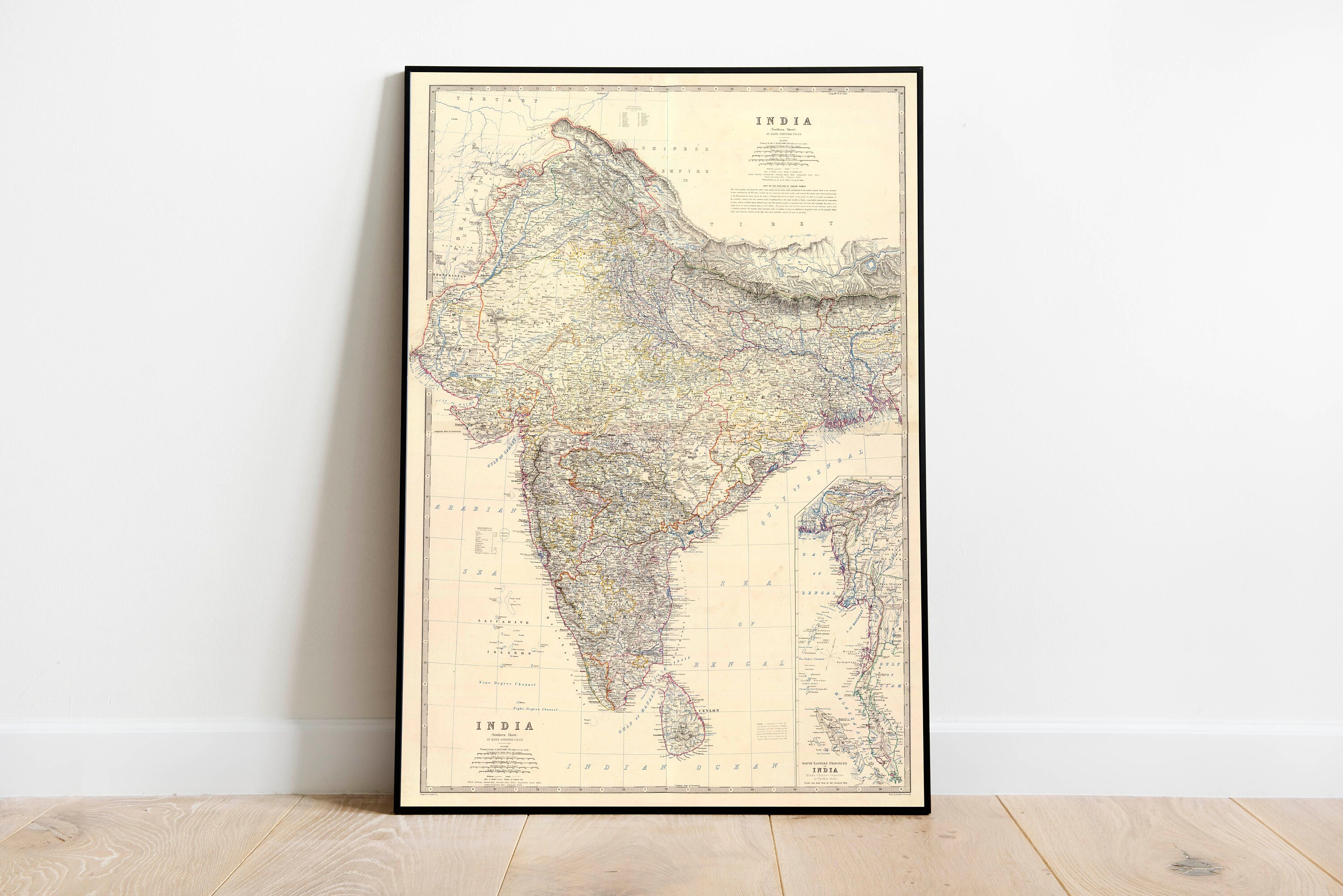 India Map Print Fine Art Prints 1861 India Map Wall Art | Etsy