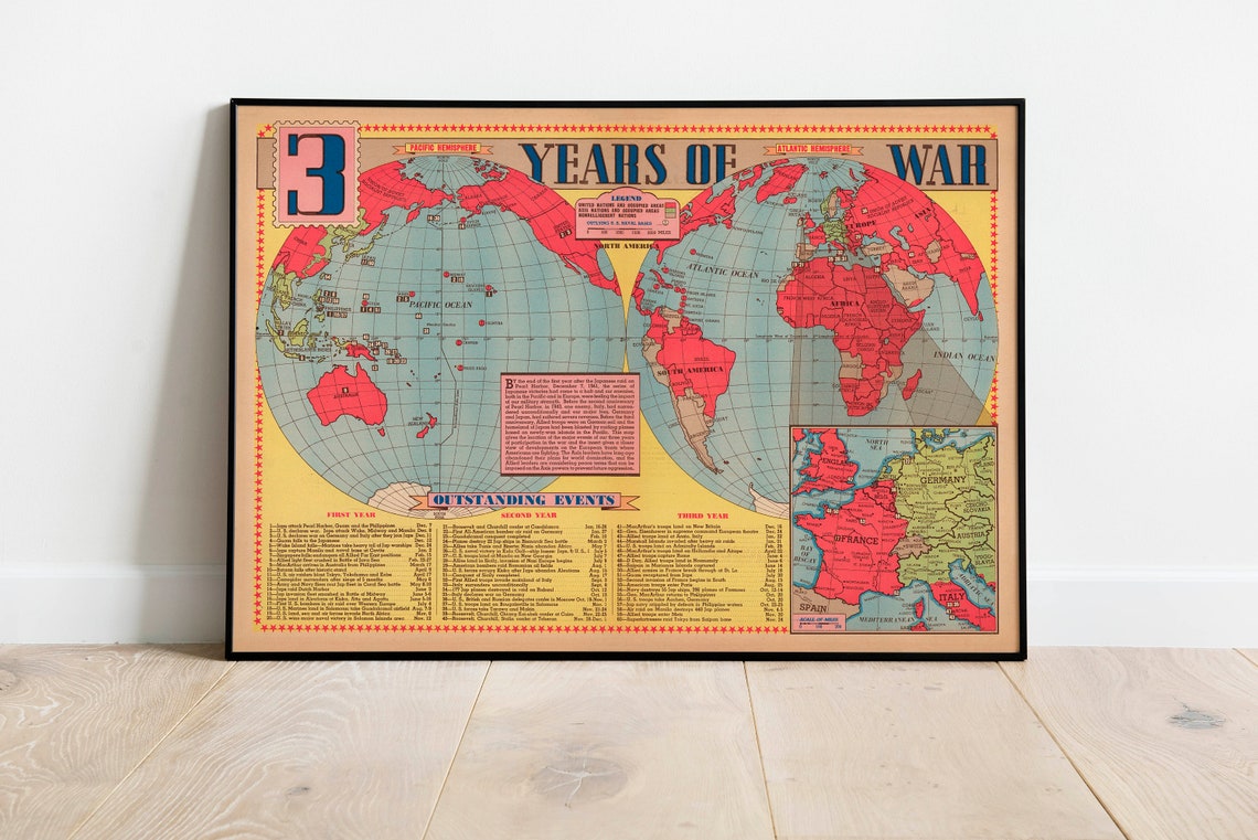 World War 2 Map Print Poster Print WW2 Maps Canvas Art War - Etsy