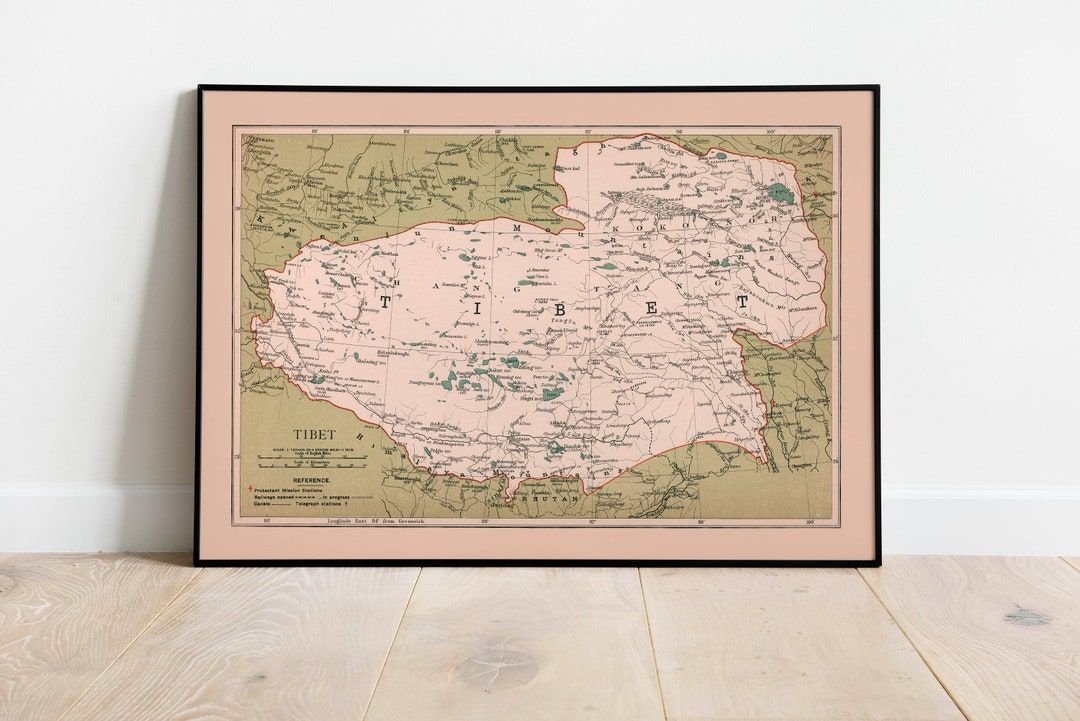 1908 Map Poster of Tibet| Vintage Tibet Map Wall Print| Tibet Canvas ...