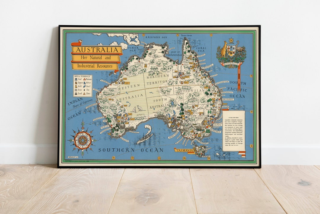 Australia Map Poster for Wall Decor| Vintage Map Australia Wall Print ...