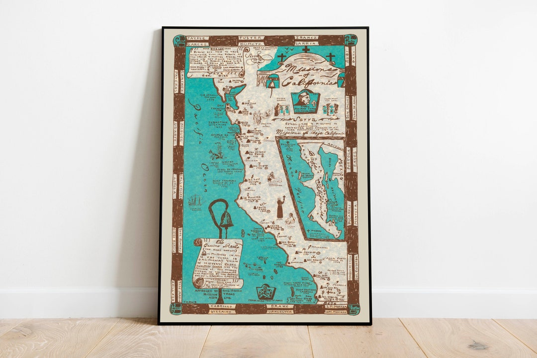 Missions of California Map Wall Print| Religious Wall Art Poster ...