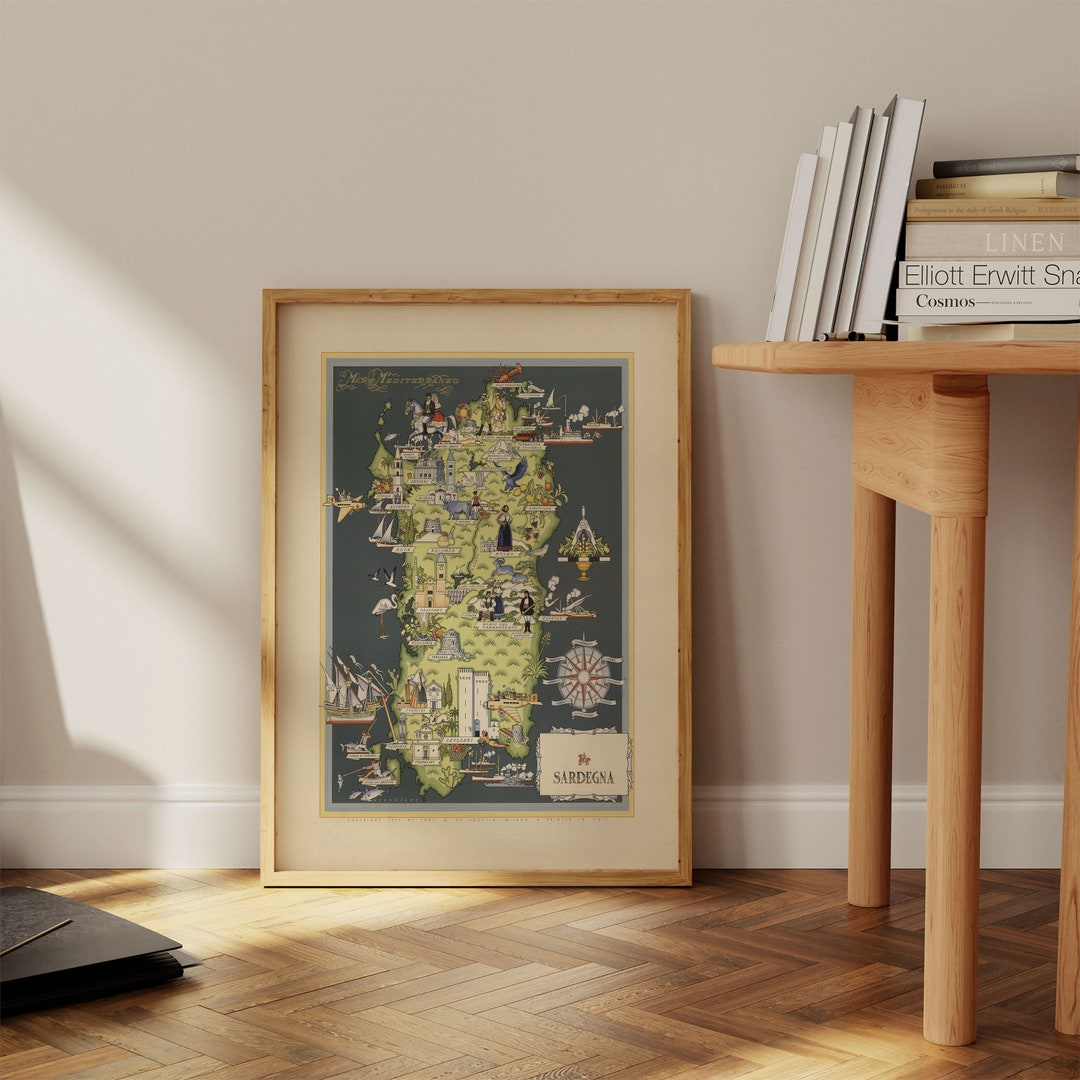 Sardinia Map Print| Art History| 1939 Sardinia Map Wall Art| Framed ...