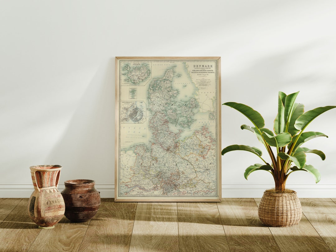 Denmark Map Wall Print| 1893 Denmark Map| Poster Print| Canvas Print ...