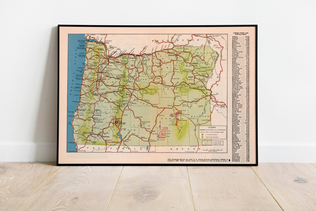 1949 Oregon Map | Posters and Prints | Framed Wall Art | Canvas Print ...