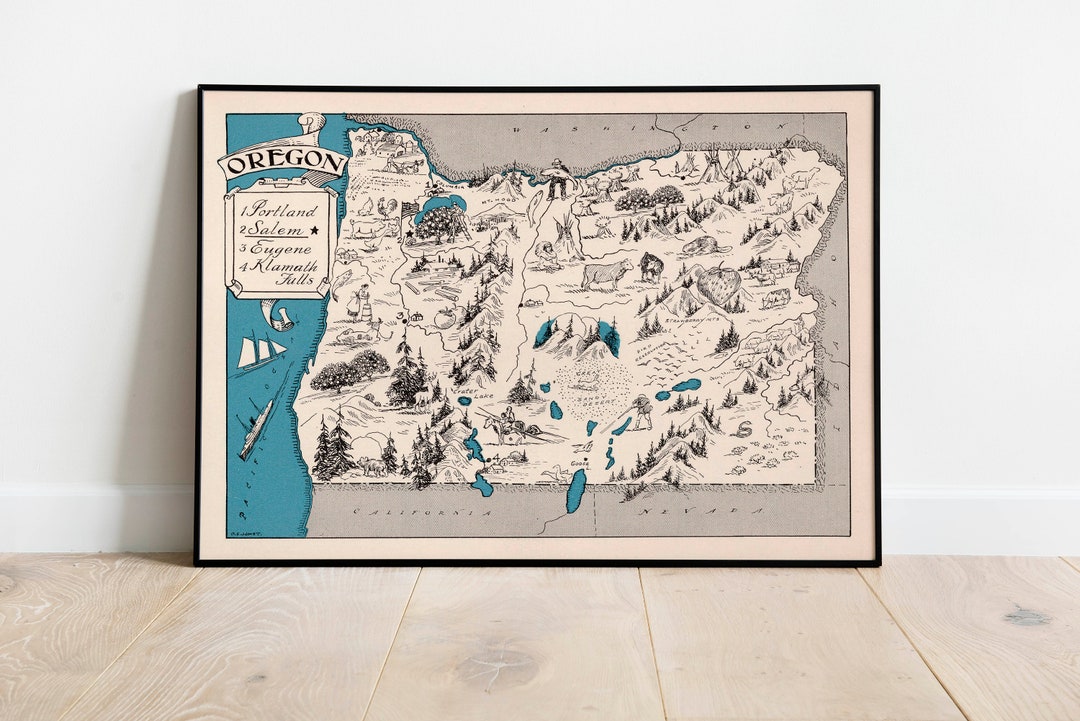 Vintage Oregon Map Print| Oregon Canvas Wall Art| Old Map Wall Prints ...